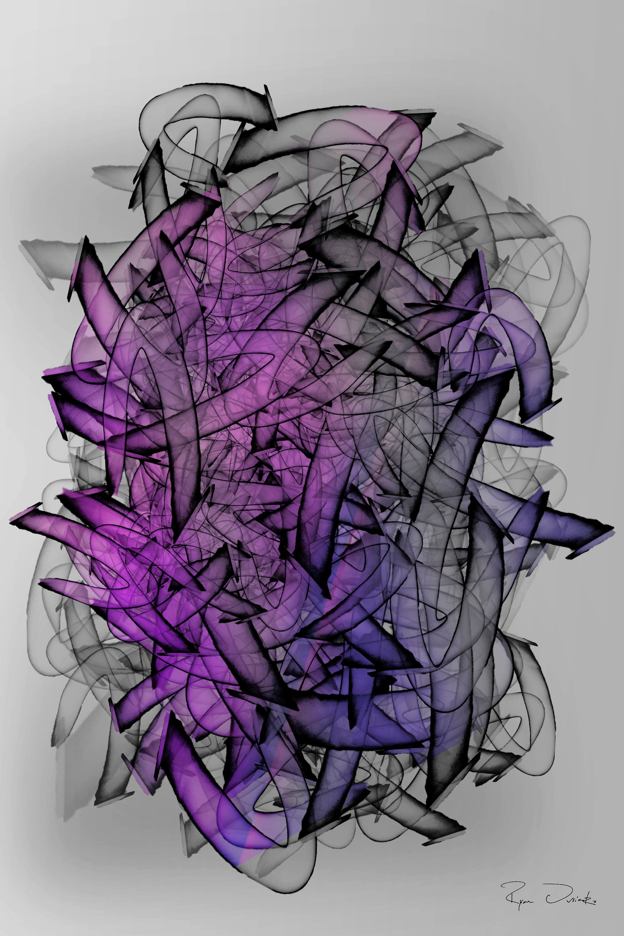 Large Violet Purple and Grey Modern Abstract Graffiti Art 'structura ...