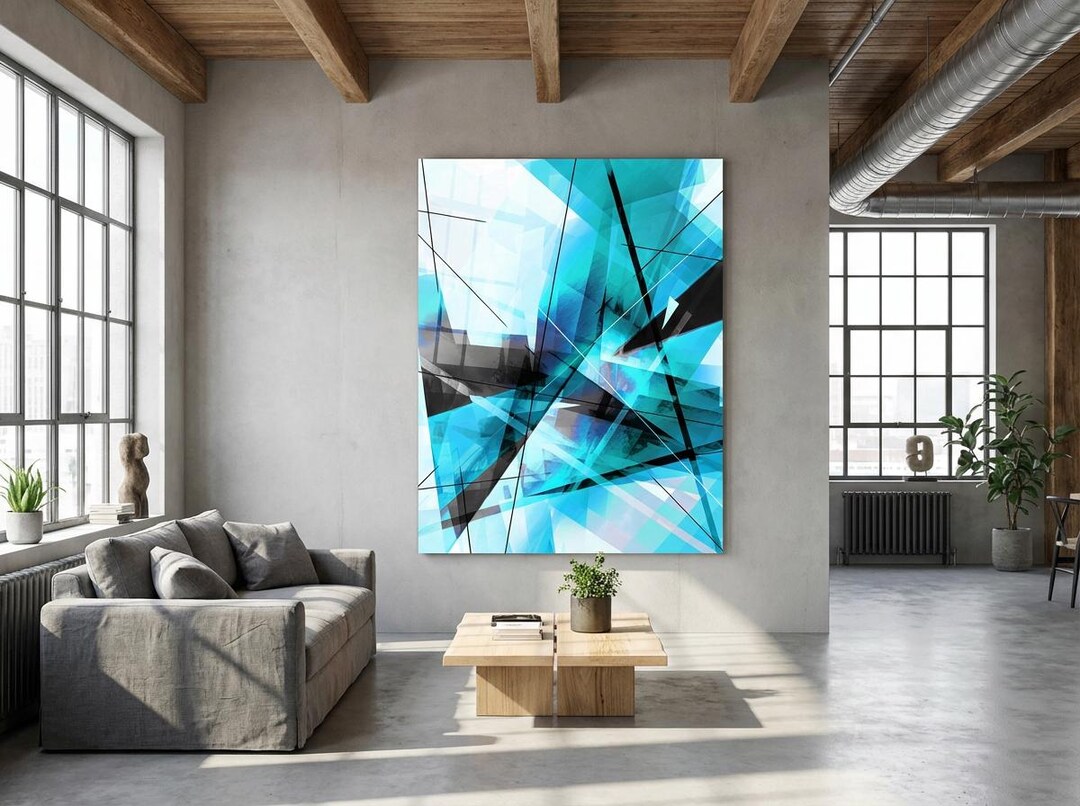 Icy Aqua Blue Geometric Abstract Art, Acrylic Glass Float Frame - Etsy