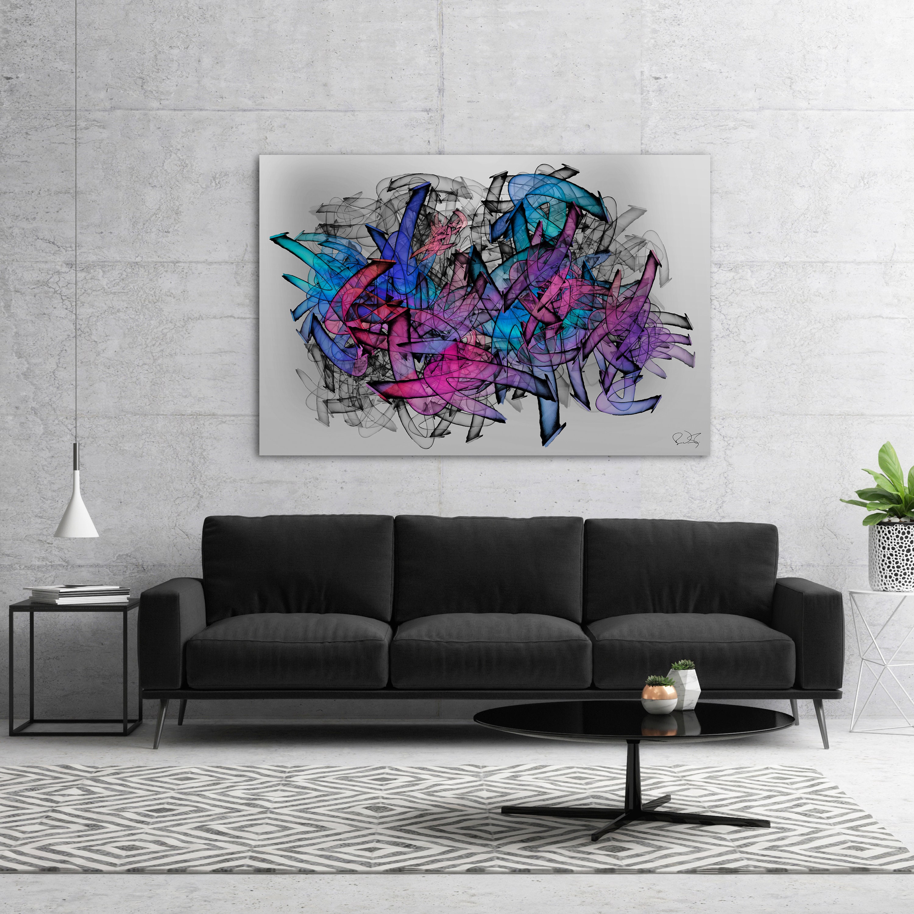 Arte de pared grande - Graffiti abstracto moderno 'enredado en color ...