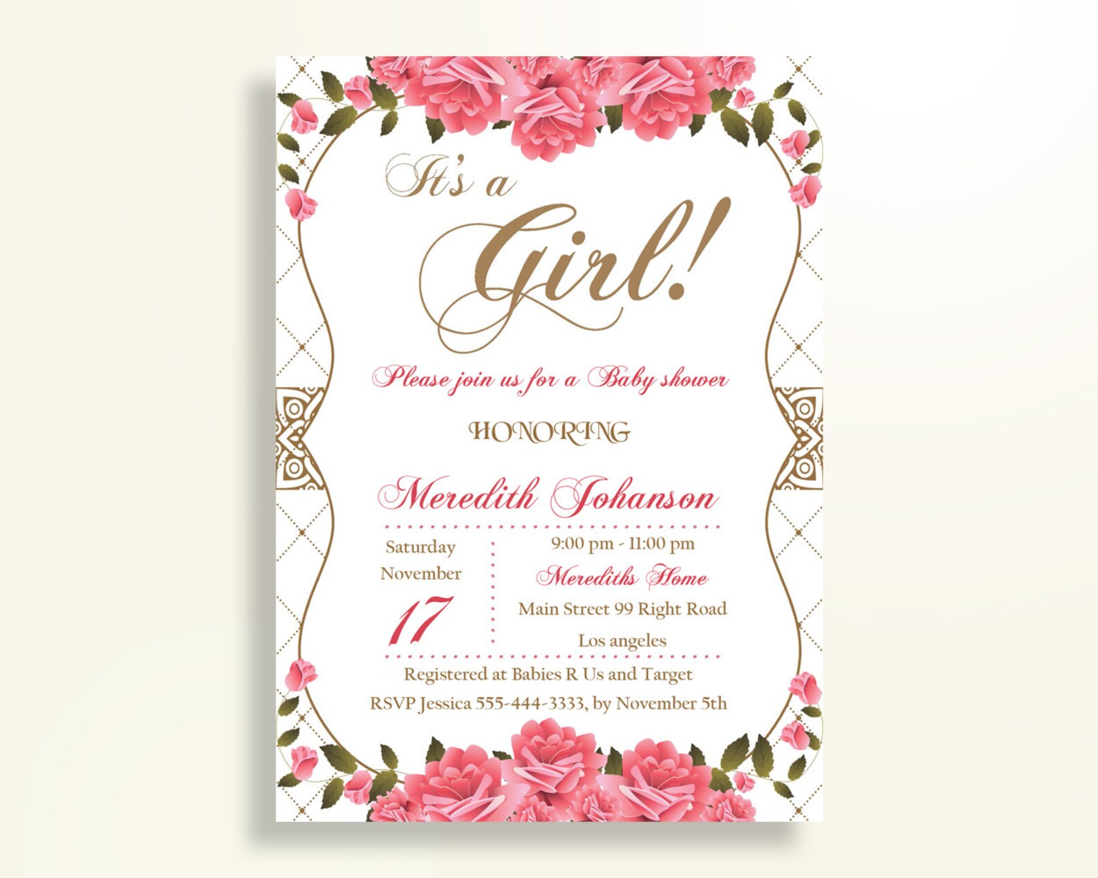 Roses Baby Shower Invitations Printable Digital or Printed - Etsy