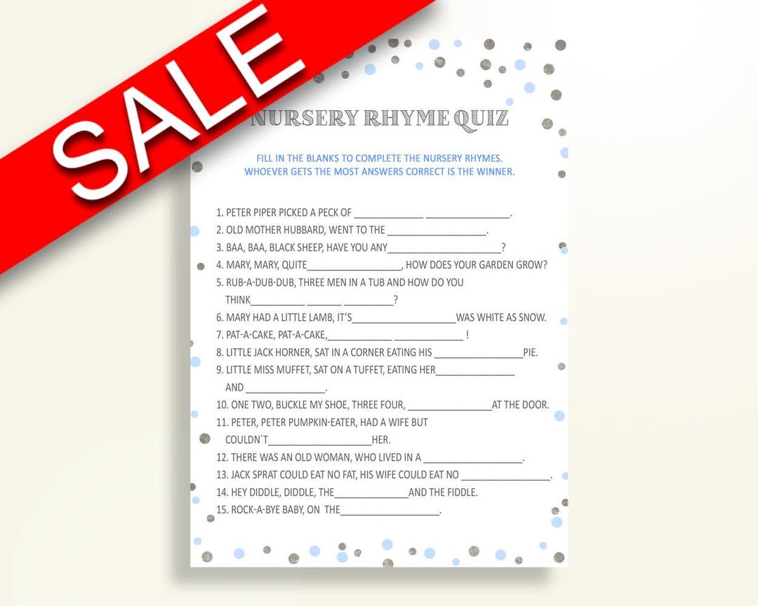 Nursery Rhyme Quiz Baby Shower Nursery Rhyme Quiz Blue and - Etsy
