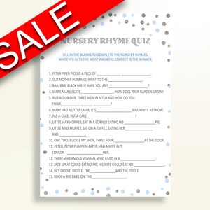 Nursery Rhyme Quiz Baby Shower Nursery Rhyme Quiz Blue and - Etsy