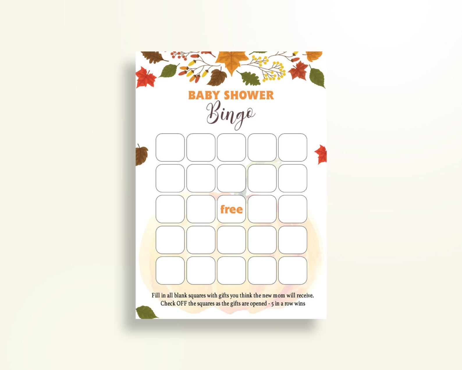 Bingo Baby Shower Bingo Autumn Baby Shower Bingo Baby Shower - Etsy