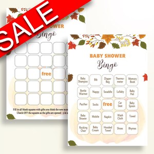 Bingo Baby Shower Bingo Autumn Baby Shower Bingo Baby Shower - Etsy
