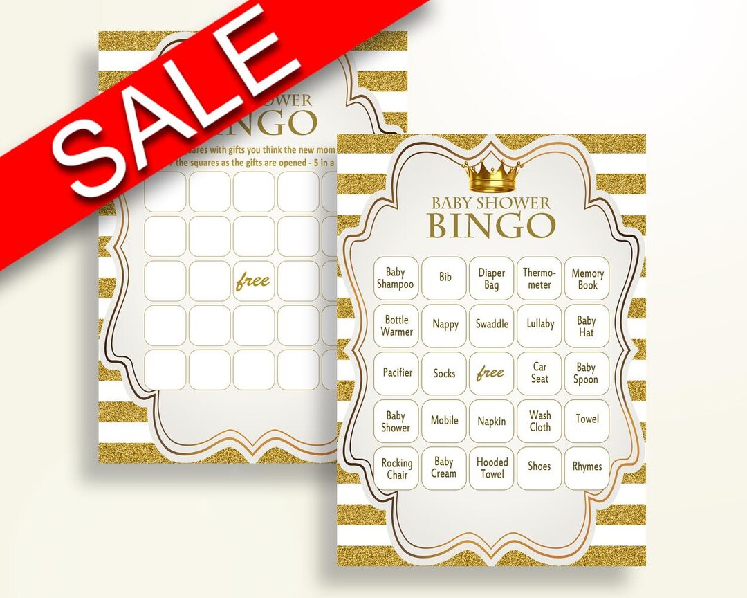 Bingo Baby Shower Bingo Royal Baby Shower Bingo Gold White - Etsy
