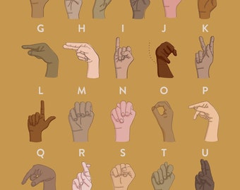 Alphabet Sign Language Art Print Diverse Language Skin Tones Colorful ...