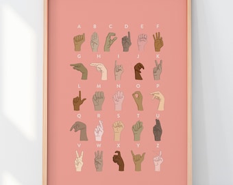 Alphabet Sign Language Art Print Diverse Language Skin Tones Colorful ...