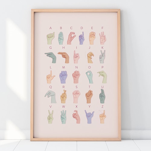ASL Alphabet Sign Language Illustration Art Print Bilingual | Etsy