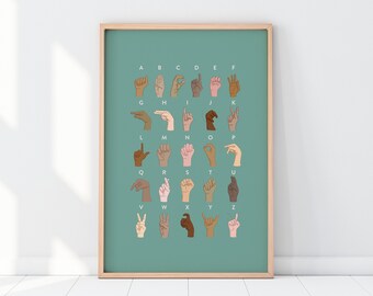 Alphabet Sign Language Art Print Diverse Language Skin Tones Colorful ...