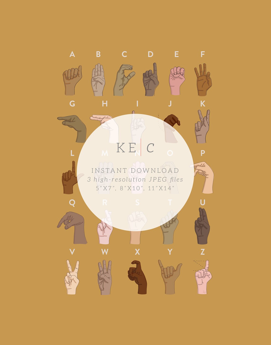 Alphabet Sign Language Art Print Diverse Language Skin Tones Colorful ...