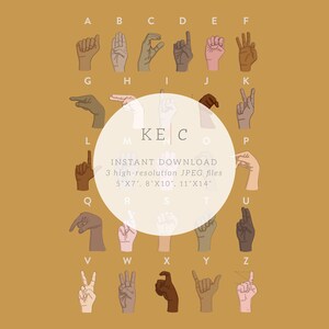 Alphabet Sign Language Art Print Diverse Language Skin Tones Colorful ...