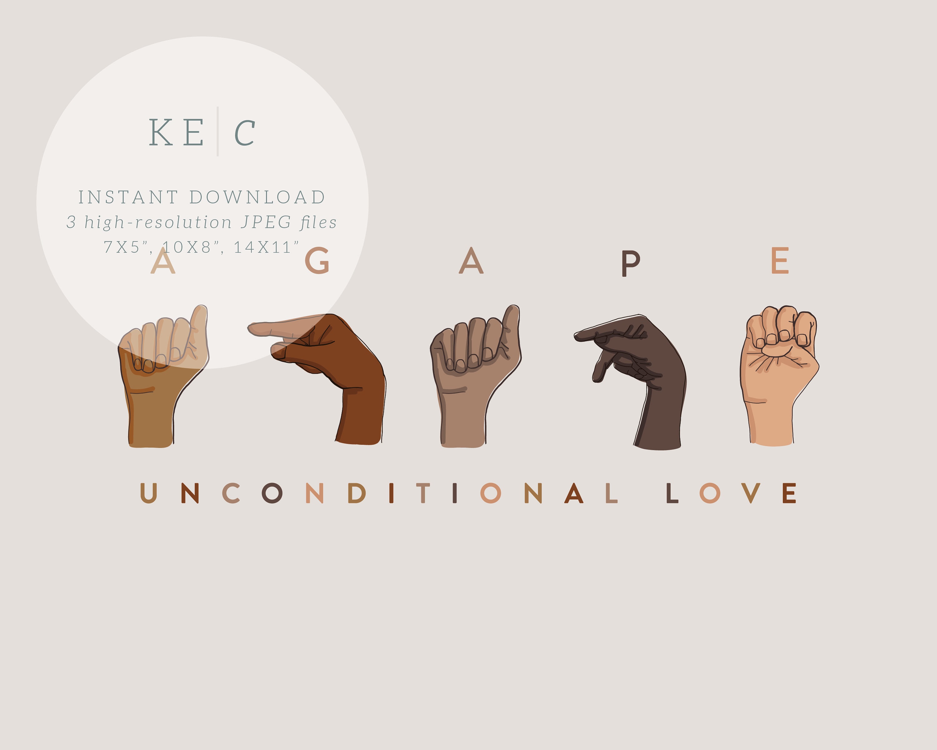 Sign Language Art Print Agape Unconditional Love | Instant Download DIY ...