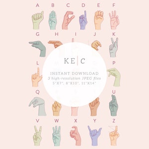 ASL Alphabet Sign Language Illustration Art Print Bilingual Colorful ...