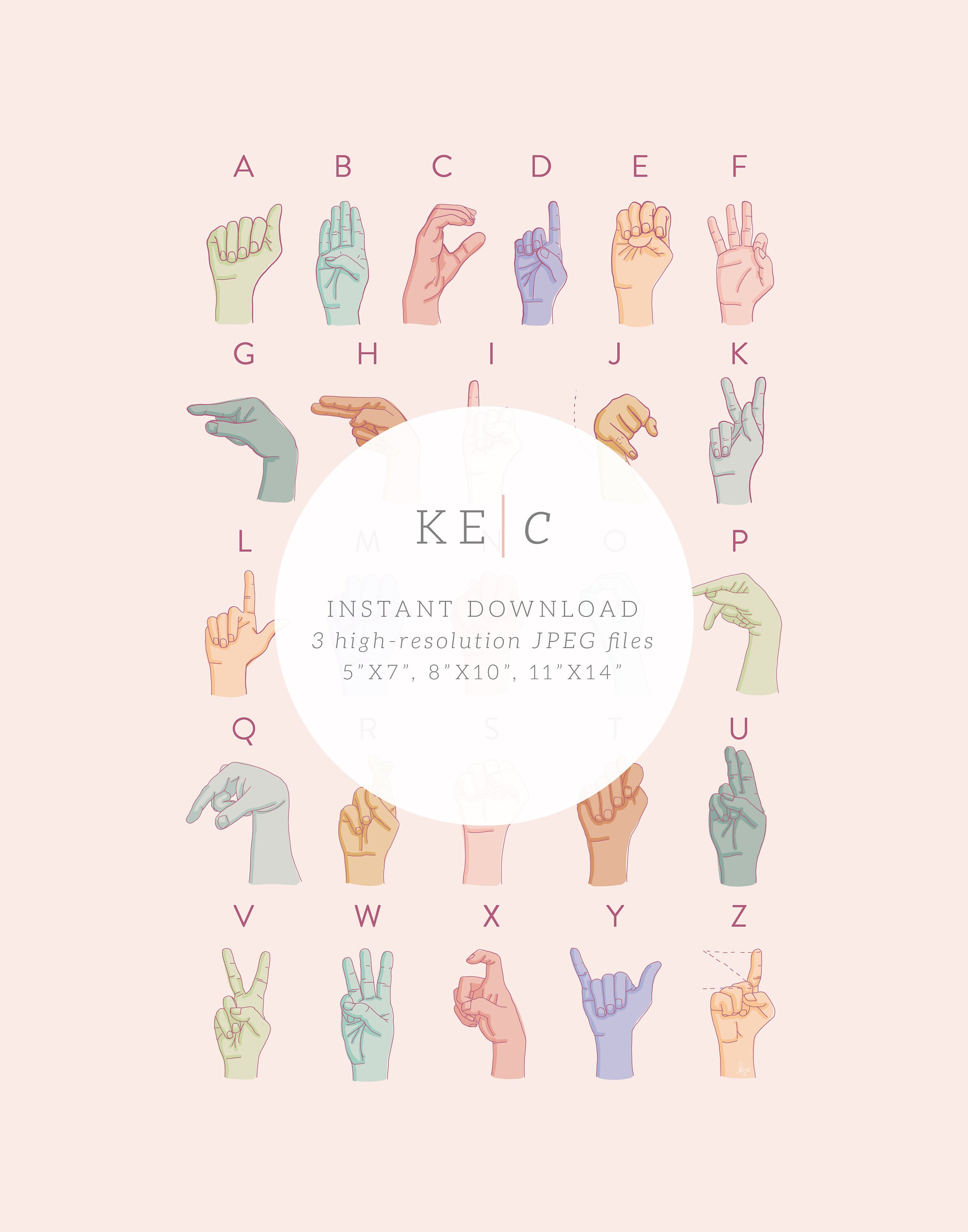 ASL Alphabet Sign Language Illustration Art Print Bilingual Colorful ...