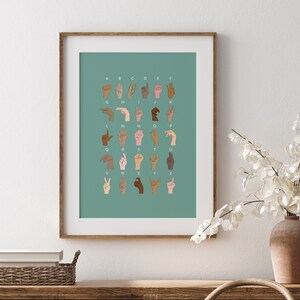Alphabet Sign Language Art Print Diverse Language Skin Tones Colorful ...