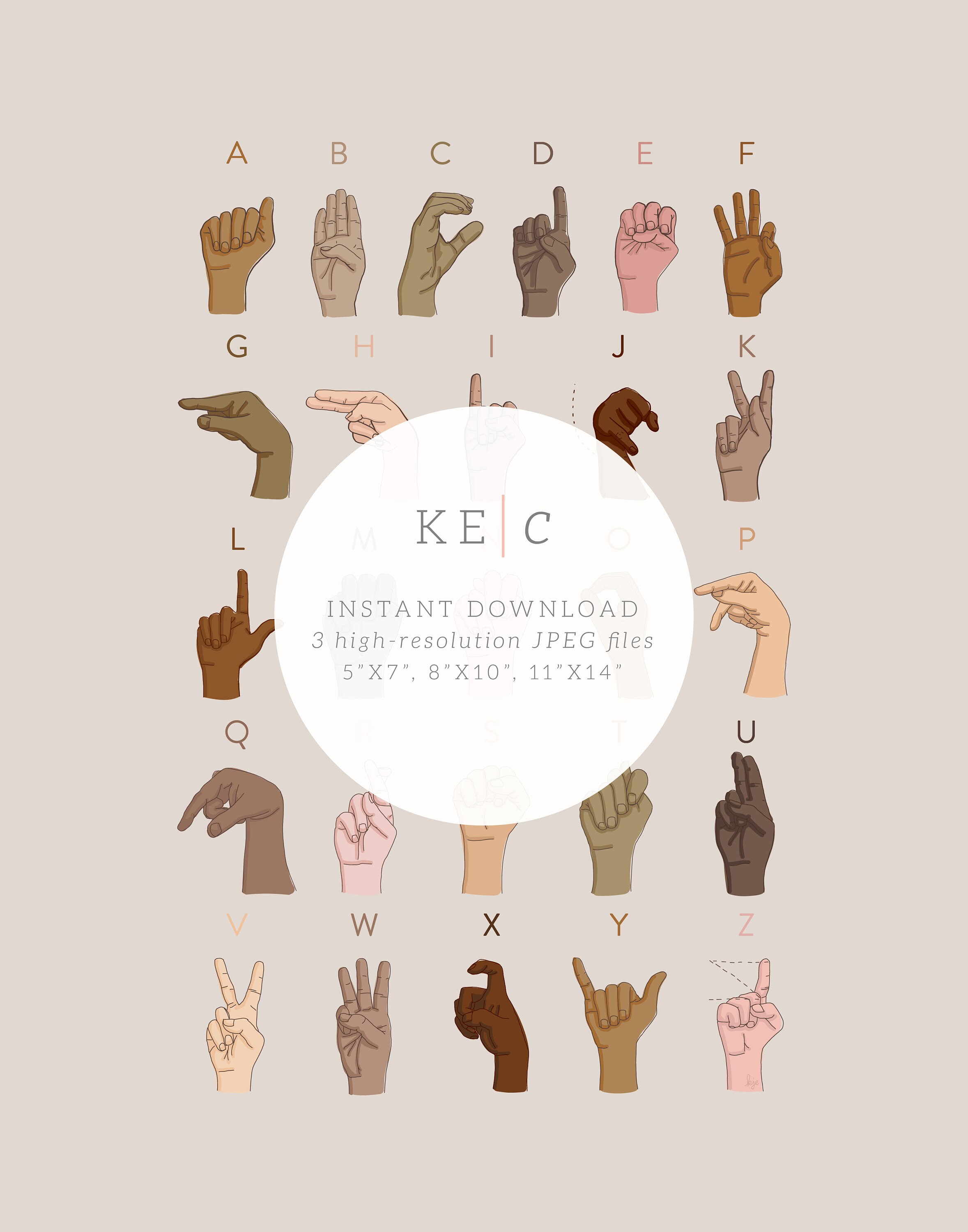 Alphabet Sign Language Art Print Diverse Language and Skin Tones ...