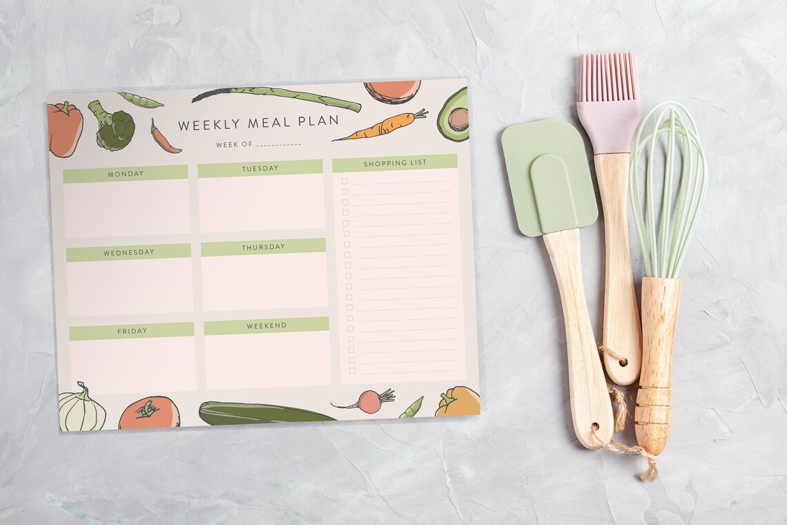 Weekly Meal Plan Printable Veggies Illustration Colorful Kitchen ...