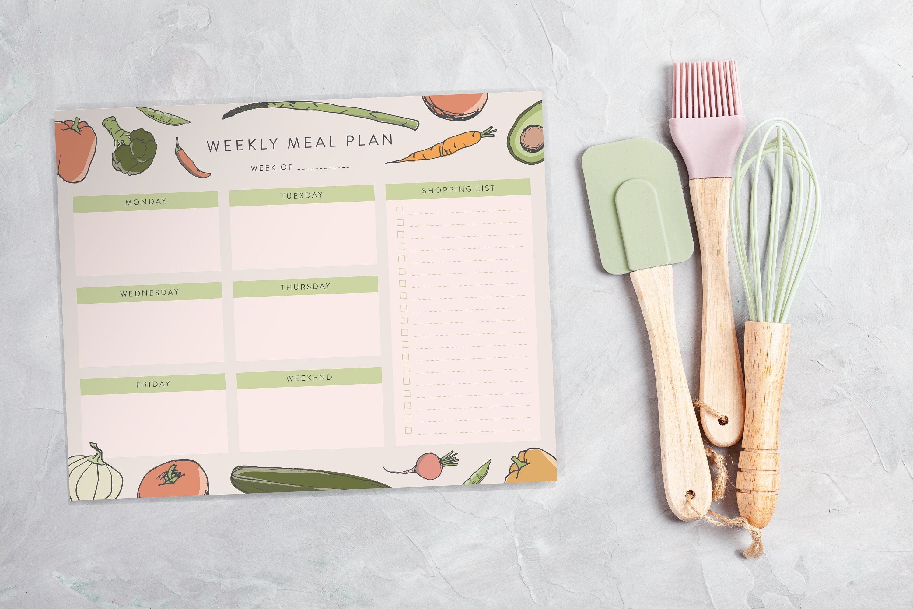 Weekly Meal Plan Printable Veggies Illustration Colorful Kitchen ...