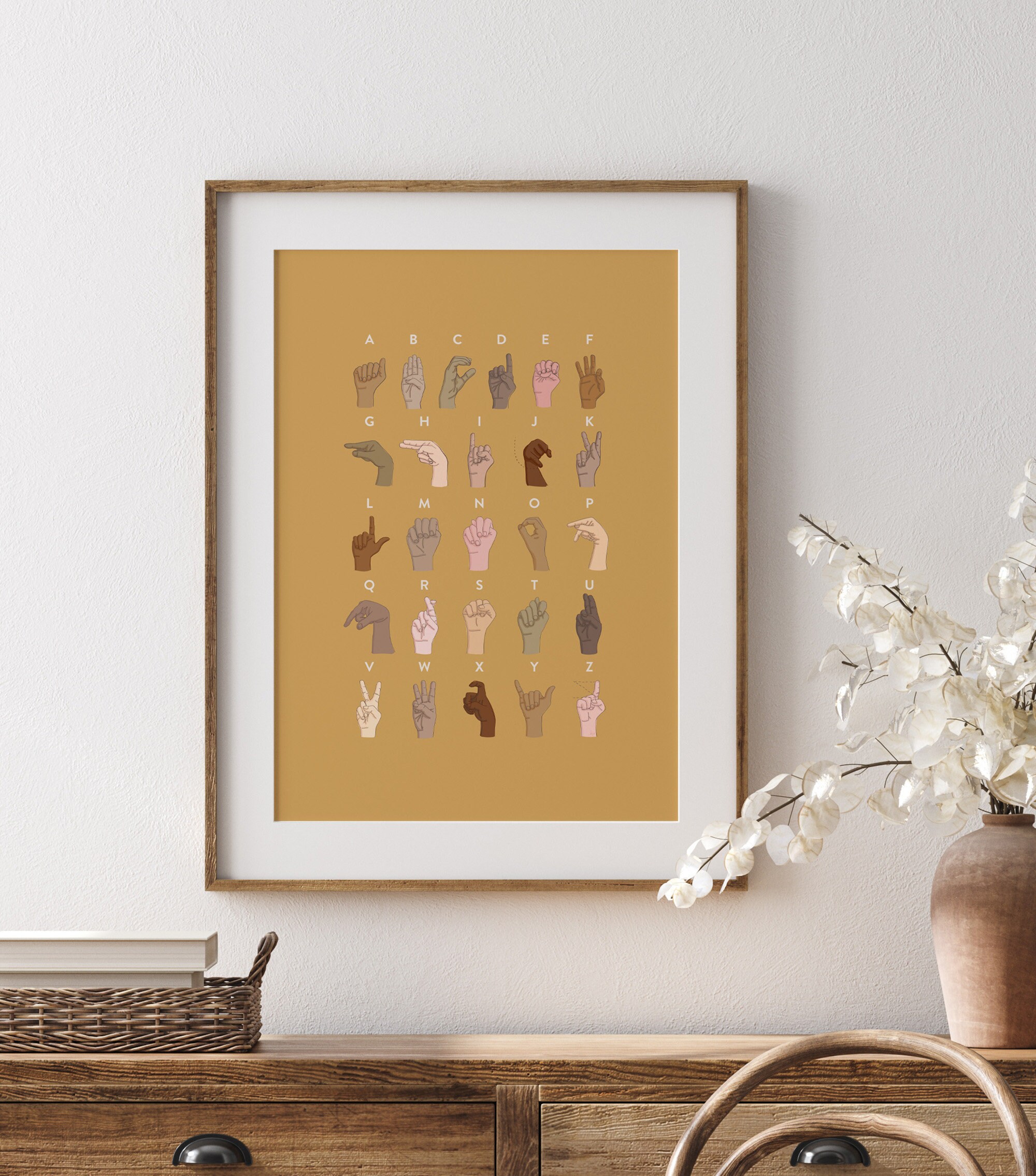 Alphabet Sign Language Art Print Diverse Language Skin Tones Colorful ...
