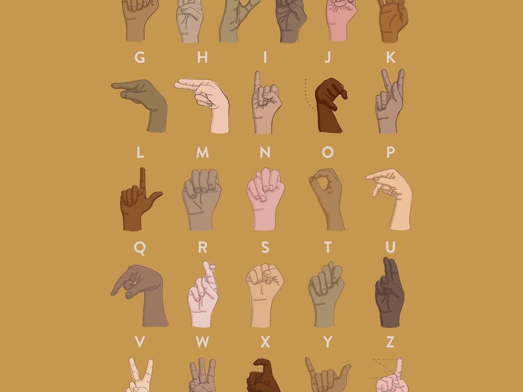 Alphabet Sign Language Art Print Diverse Language Skin Tones Colorful ...