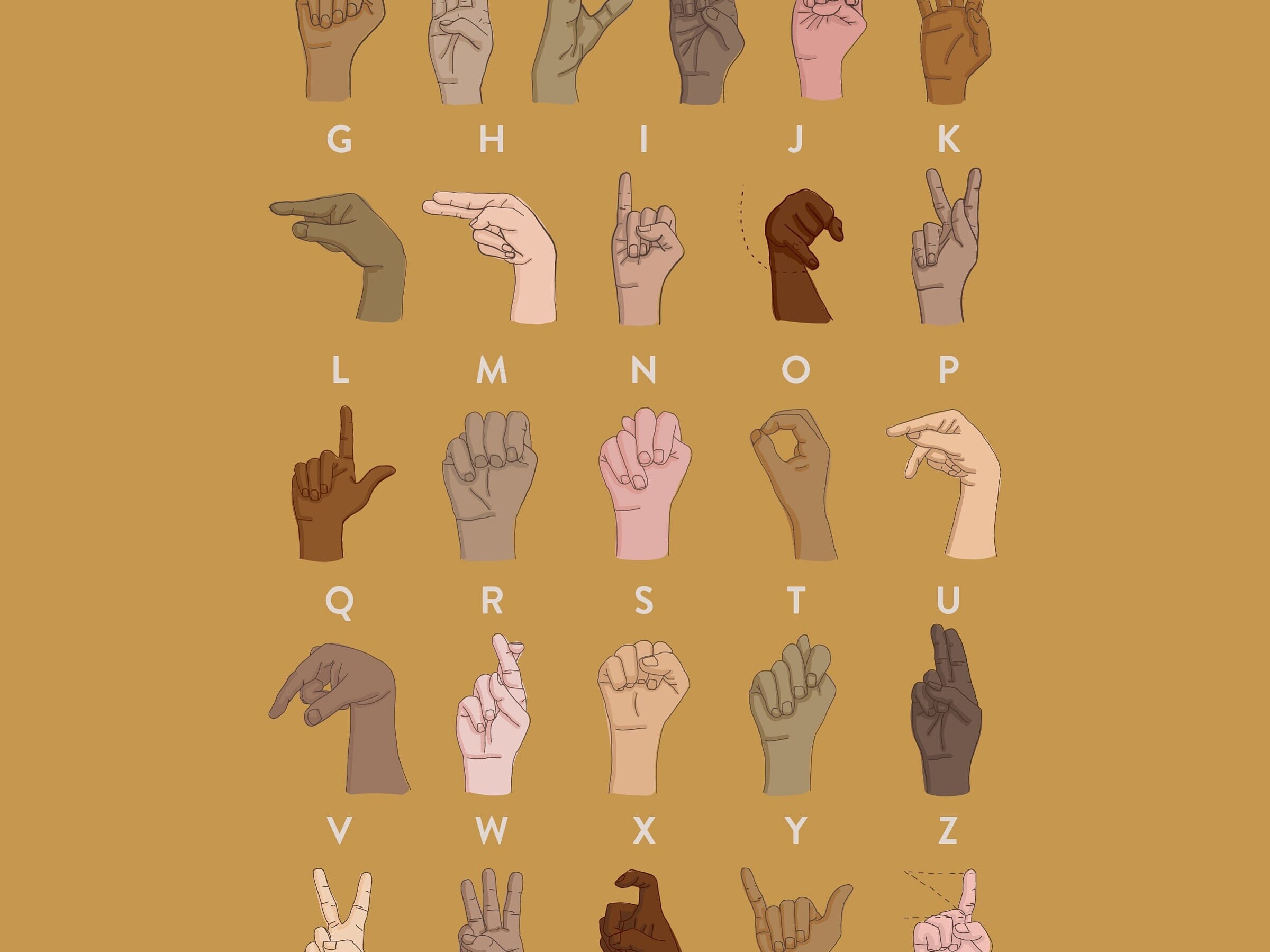 Alphabet Sign Language Art Print Diverse Language Skin Tones Colorful ...