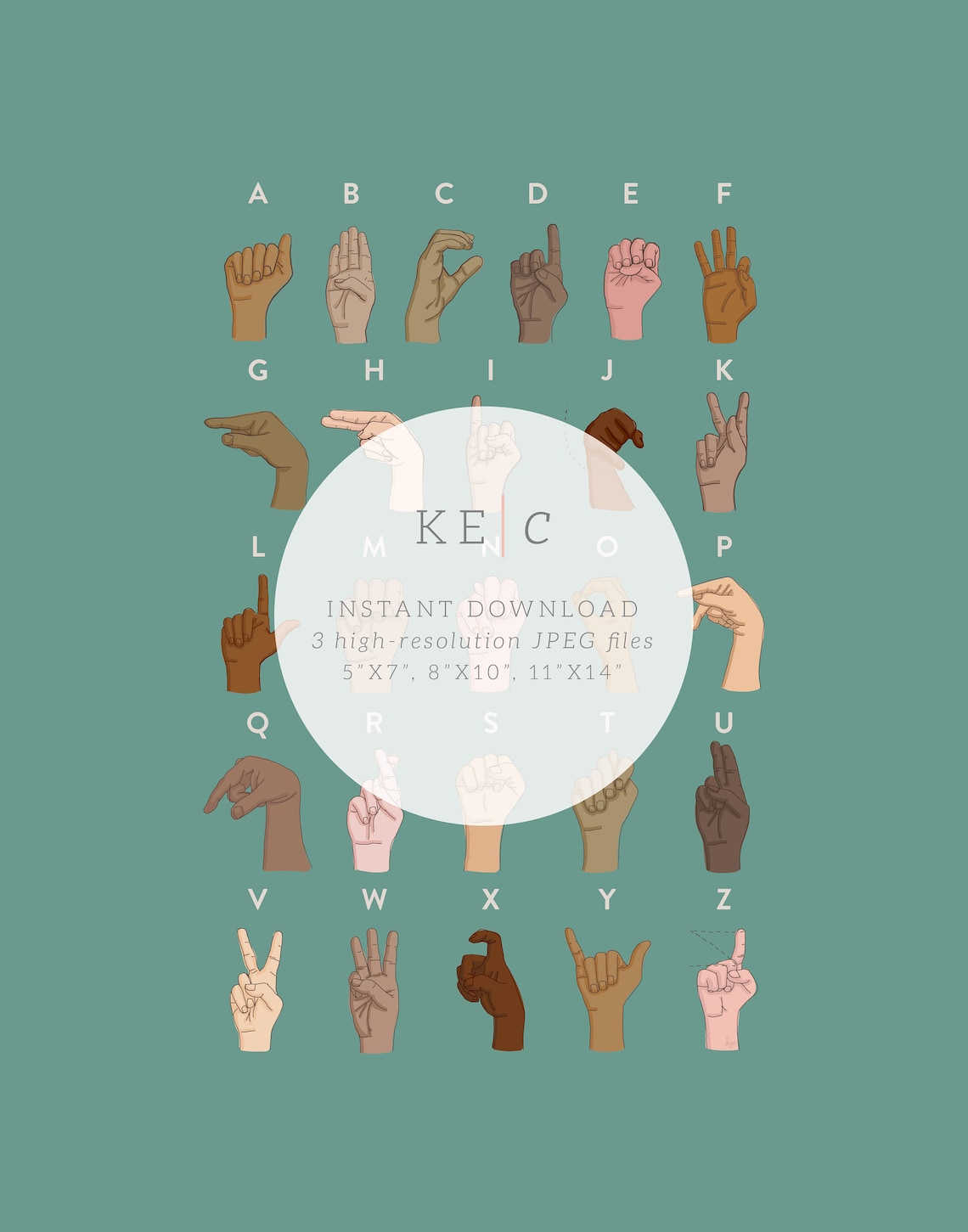Alphabet Sign Language Art Print Diverse Language Skin Tones - Etsy