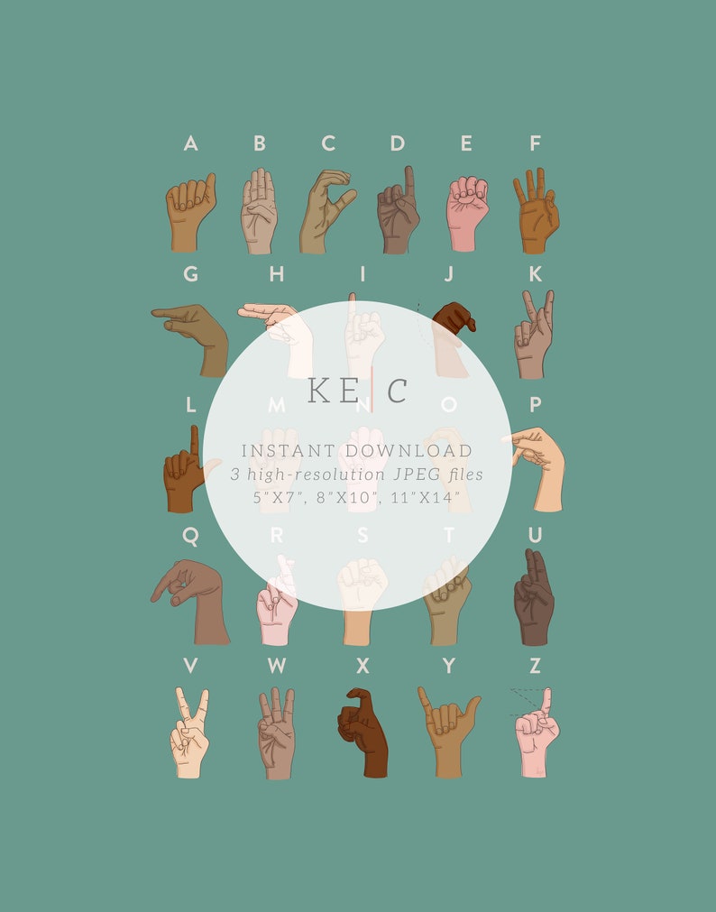 Alphabet Sign Language Art Print Diverse Language Skin Tones - Etsy