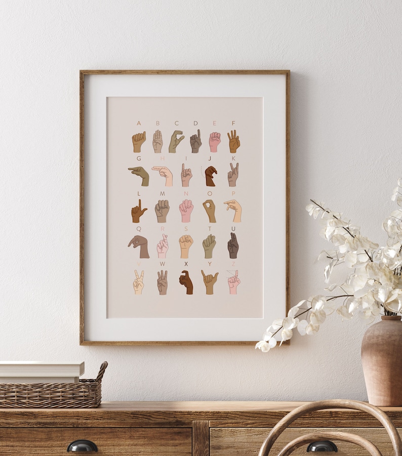 Alphabet Sign Language Art Print Diverse Language and Skin Tones ...