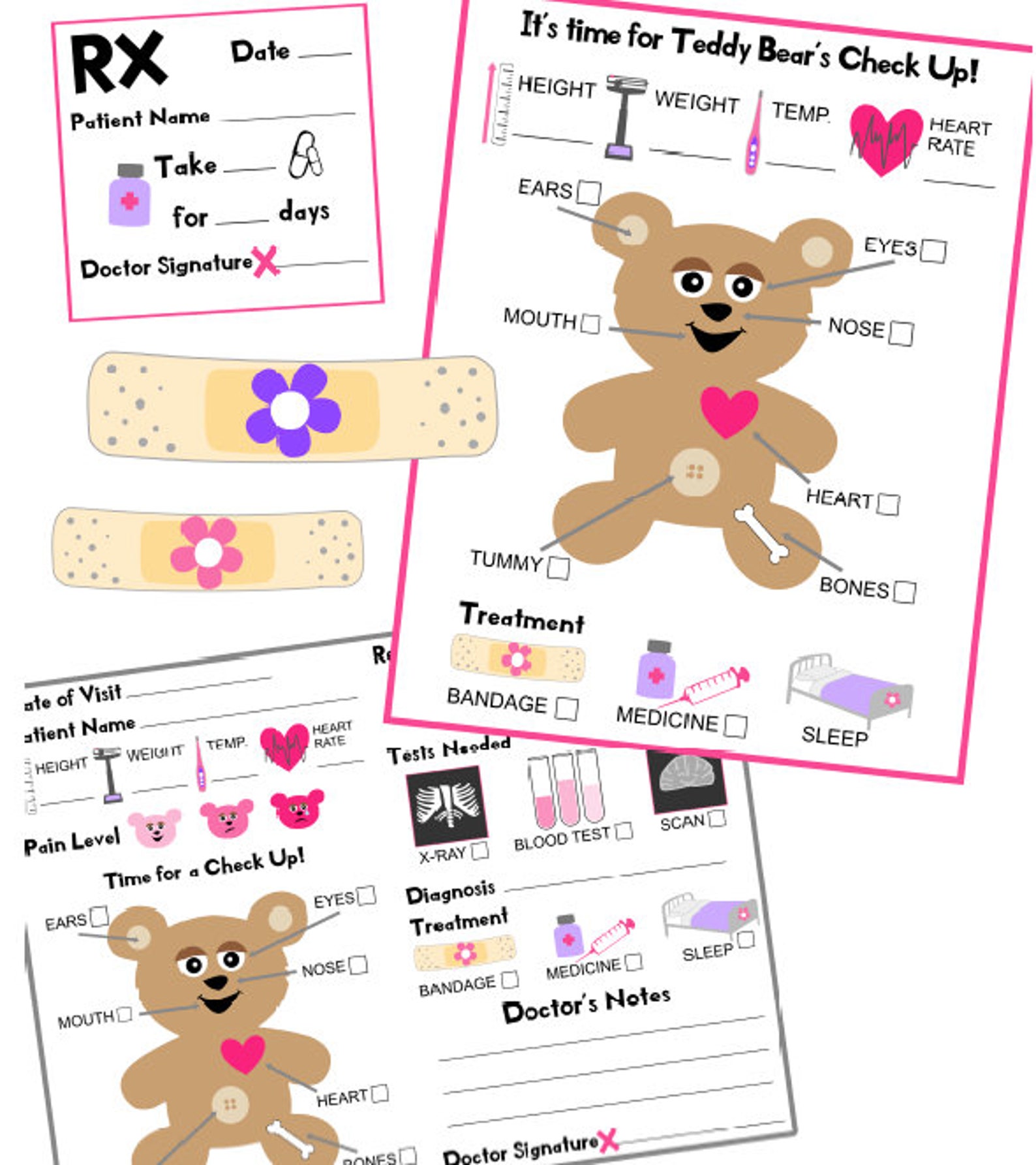 Pretend Play Doctor Teddy Bear Check up Printable Download Worksheets ...