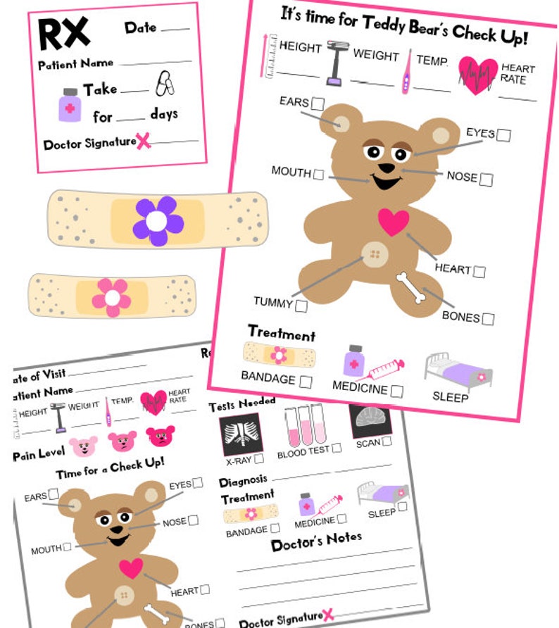 Pretend Play Doctor Teddy Bear Check up Printable Download Worksheets ...