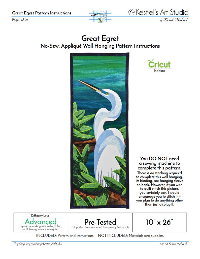 Great Egret Digital Pattern by Kestrel Michaud - DIY Quilt, Wall ...