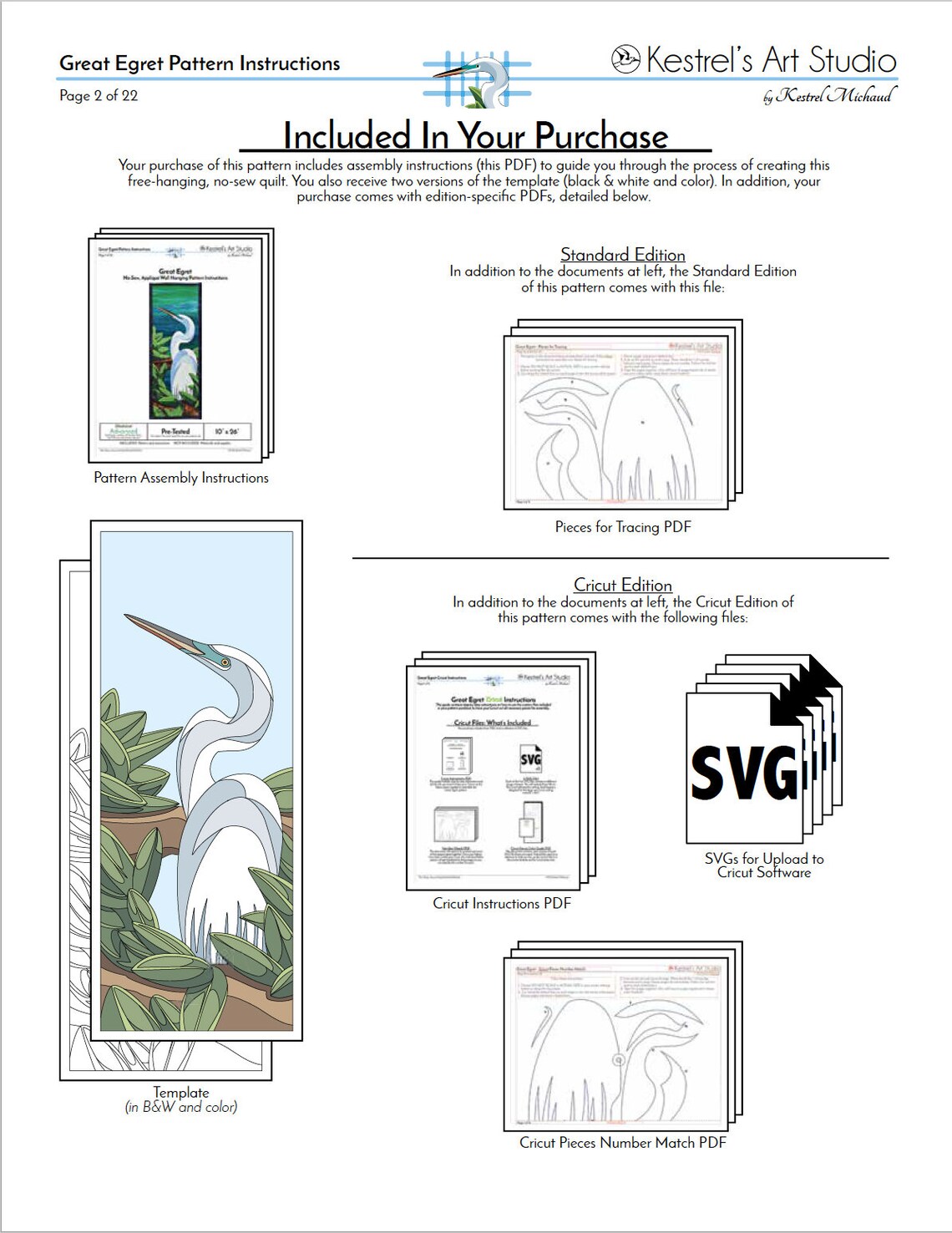 Great Egret Digital Pattern by Kestrel Michaud - DIY Quilt, Wall ...