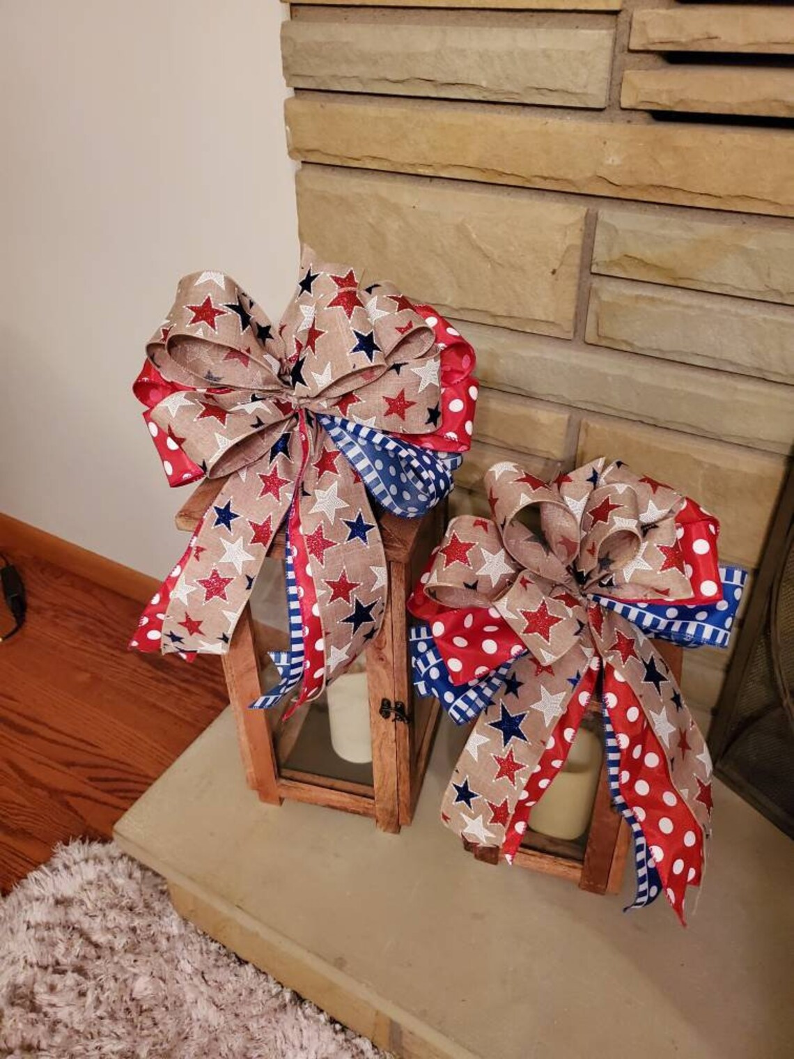 Farmhouse Lantern Topper Patriotic Lantern Swag Rustic | Etsy