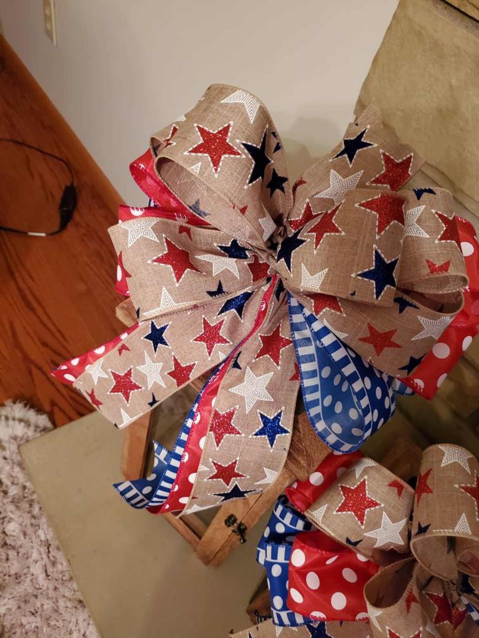 Farmhouse Lantern Topper Patriotic Lantern Swag Rustic | Etsy