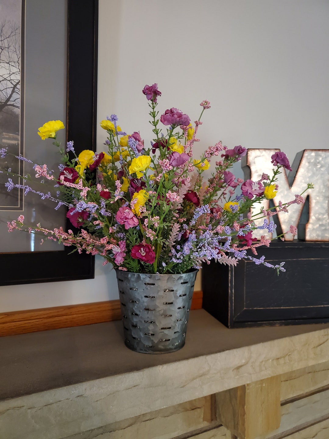 Wildflowers in Galvanized Container / Spring Centerpiece / Dining Table ...