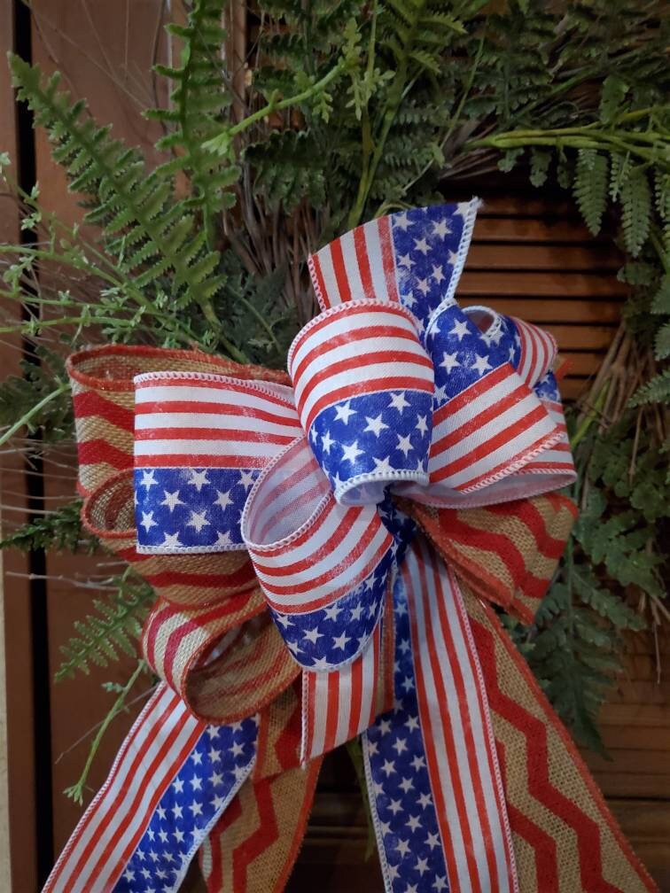 Patriotic Bow / Red White and Blue Bow / Americana Burlap Bow - Etsy
