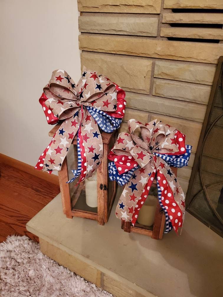 Farmhouse Lantern Topper Patriotic Lantern Swag Rustic | Etsy