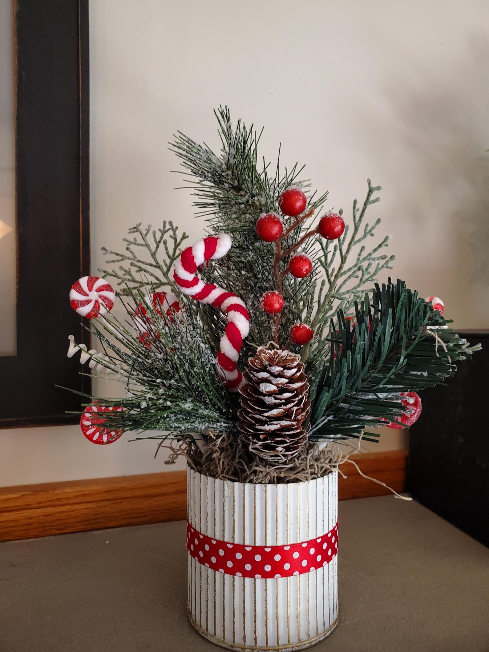 Christmas Peppermint Centerpiece / Farmhouse Decor With Galvanized Tray ...
