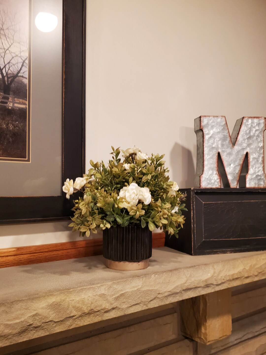 Farmhouse Accent / Farmhouse Decor / Clay Pot With Greenery and Florals ...