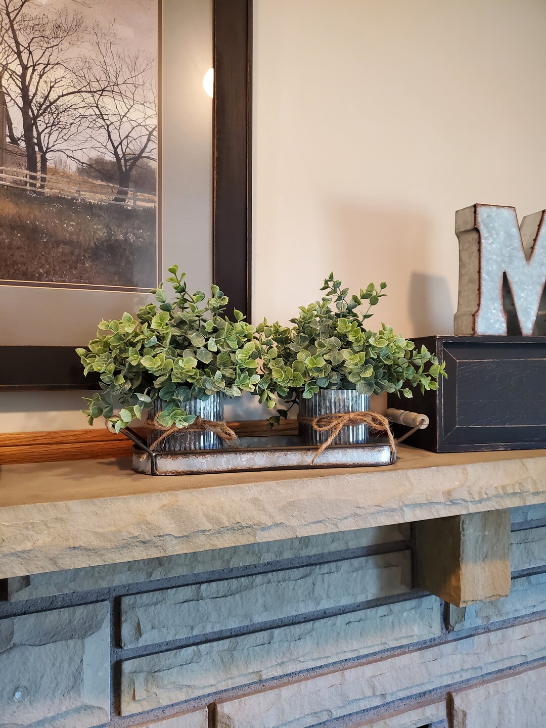 Farmhouse Centerpiece / Farmhouse Decor / Eucalyptus in Corrugated ...
