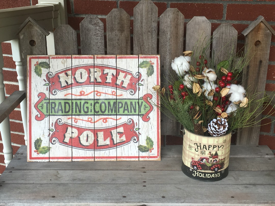 North Pole Trading Company Sign / Wood Farmhouse Sign / Christmas Sign ...