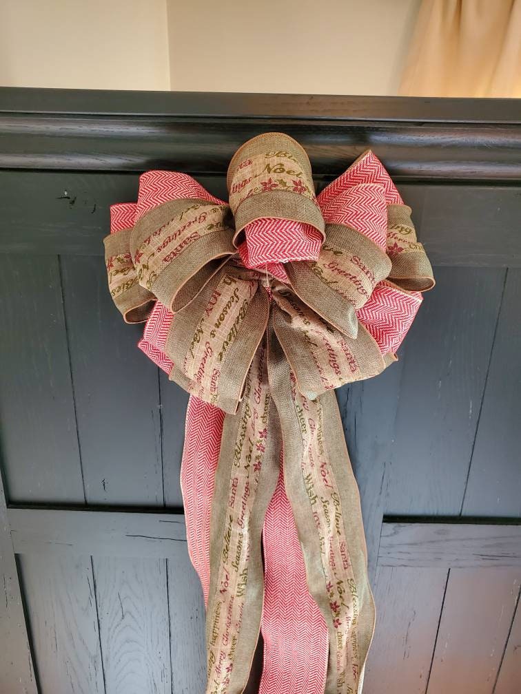 Extra Large Red and Green Bow / 4 Inch Ribbon Bow / Tree | Etsy