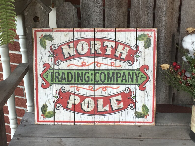 North Pole Trading Company Sign / Wood Farmhouse Sign / - Etsy