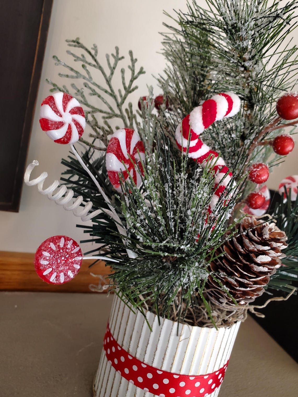 Christmas Peppermint Centerpiece / Farmhouse Decor With Galvanized Tray ...