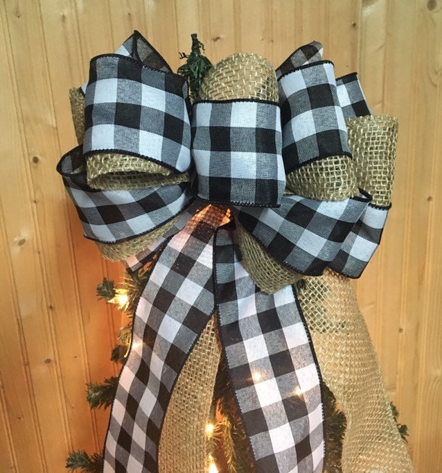 Black and White Buffalo Plaid and Burlap BowBuffalo Check | Etsy