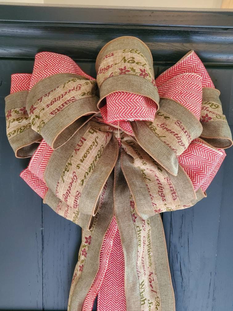 Extra Large Red and Green Bow / 4 Inch Ribbon Bow / Tree | Etsy
