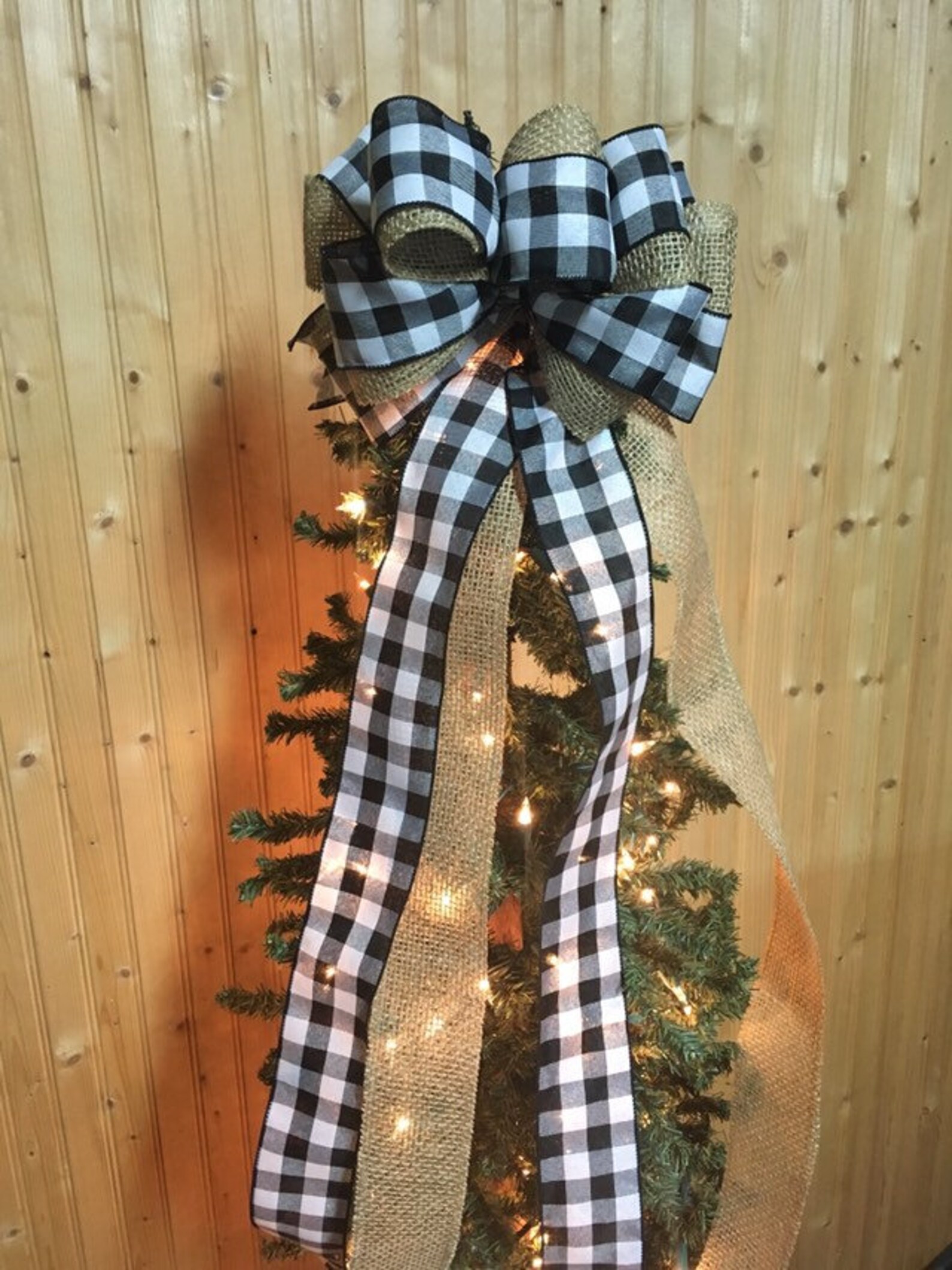 Black and White Buffalo Plaid and Burlap Bow,buffalo Check Bow, Tree ...