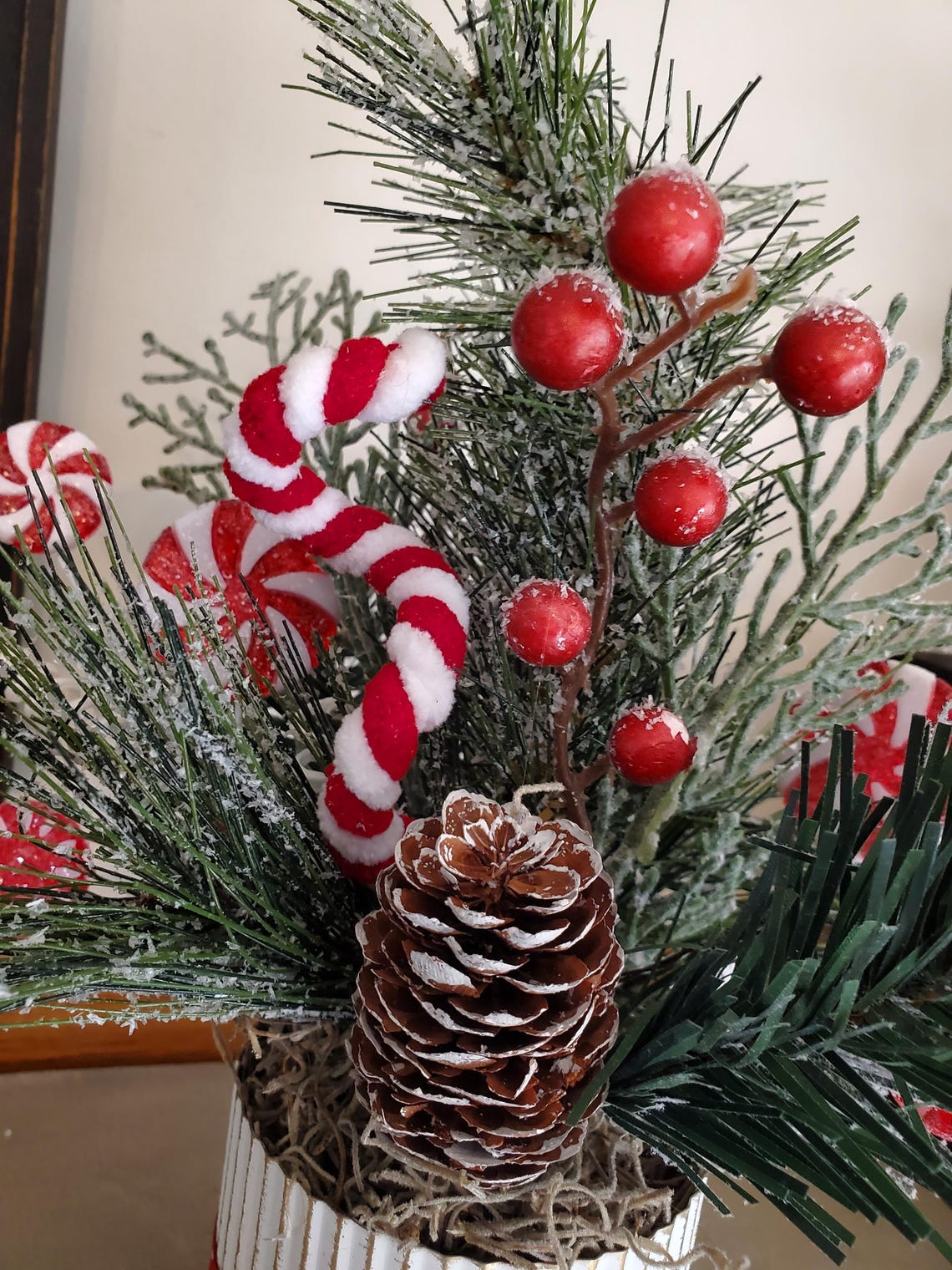 Christmas Peppermint Centerpiece / Farmhouse Decor With Galvanized Tray ...