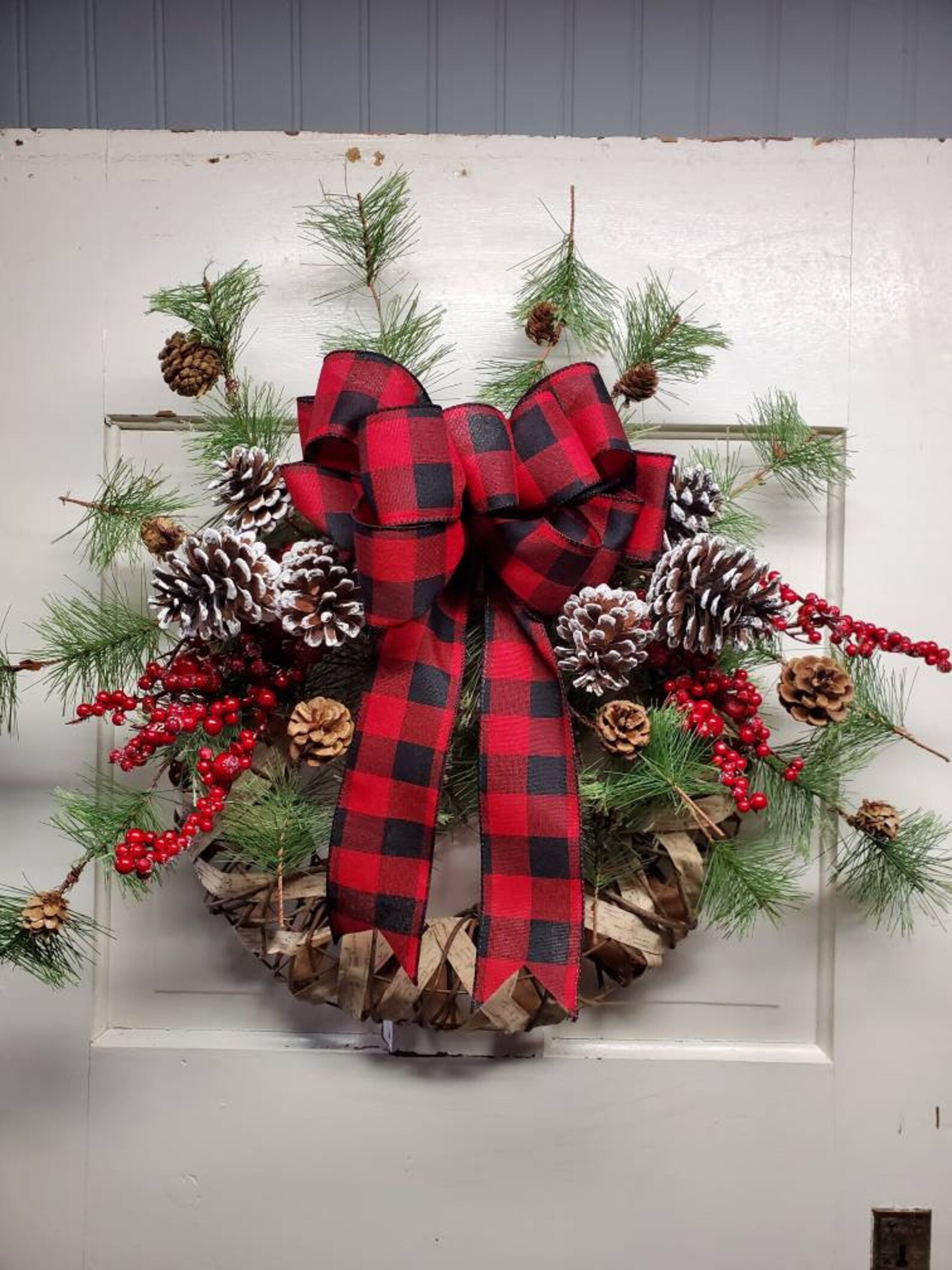Buffalo Check Wreath / Christmas Wreath / Farmhouse Wreath / - Etsy