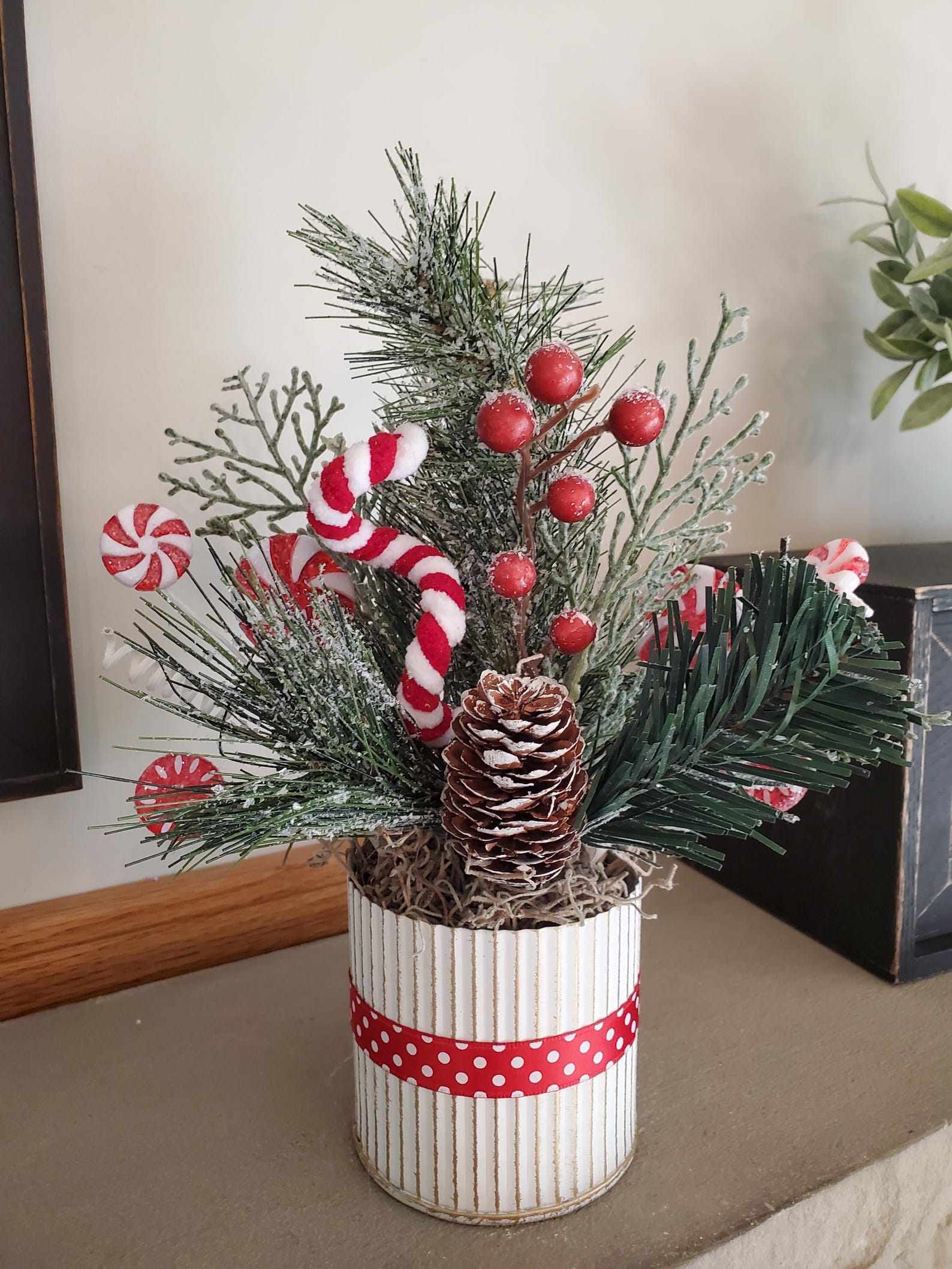Christmas Peppermint Centerpiece / Farmhouse Decor With Galvanized Tray ...